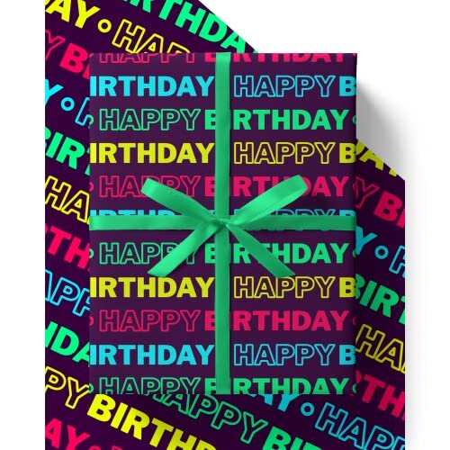 EcoWrap Neon Wrapping Paper with Birthday Card and Tags - Eco Friendly ...