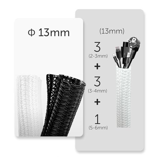 Cable Tidy Sleeve, 13mm/0.51"-6m/19.7ft Cable Management Sleeve, Wire ...
