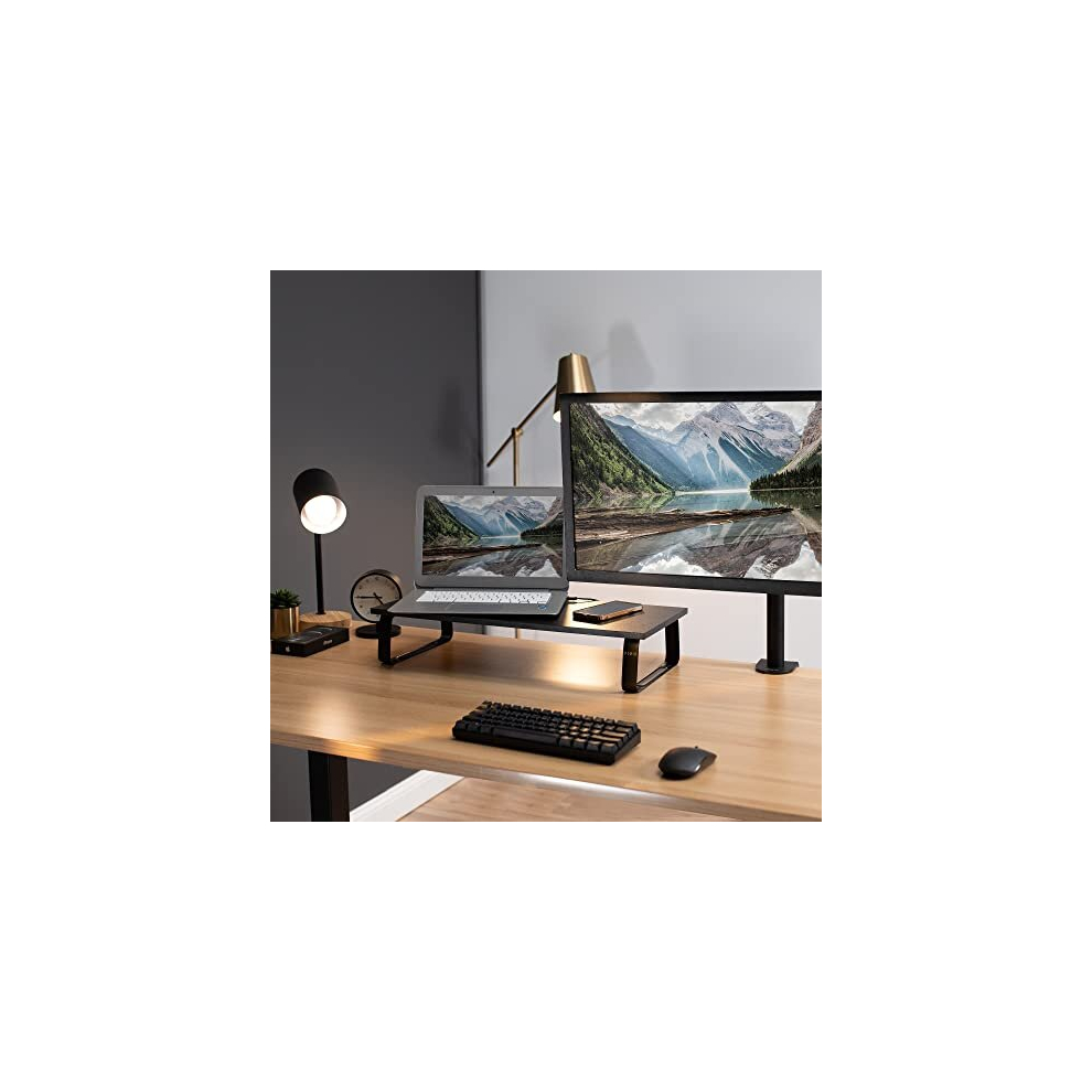 24 inch Monitor Stand, Wood & Steel Desktop Riser, Screen, Keyboard ...