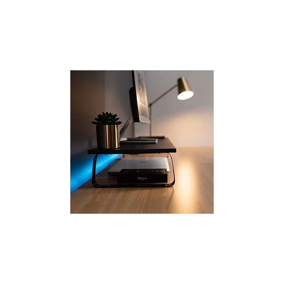 24 inch Monitor Stand, Wood & Steel Desktop Riser, Screen, Keyboard ...