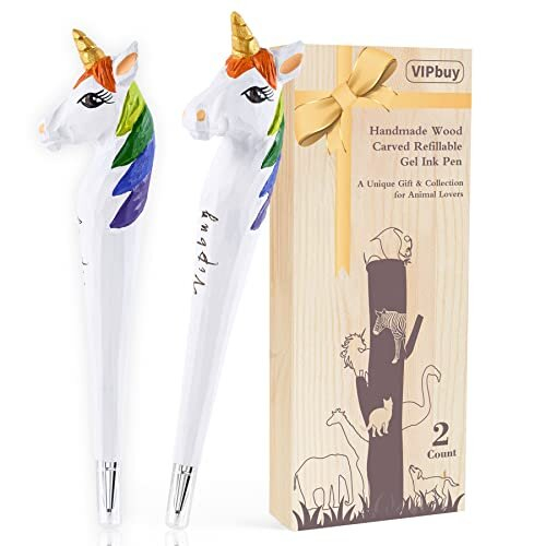 2 Count 100% Handmade Wood Carved Gel Ink Pens-Novelty Refillable ...