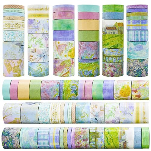 40 Rolls Watercolor Washi Tape Set, Colorful Flower Green Plant ...