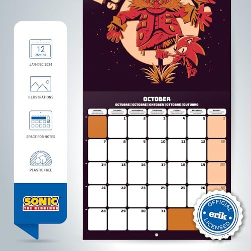 Sonic The Hedgehog Wall Calendar 2024 12" x 12" | 12 Month Planner ...