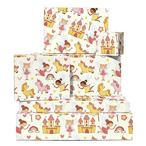 Girls Wrapping Paper - 6 Sheets of Gift Wrap with Tags - Fairy, Unicorn ...