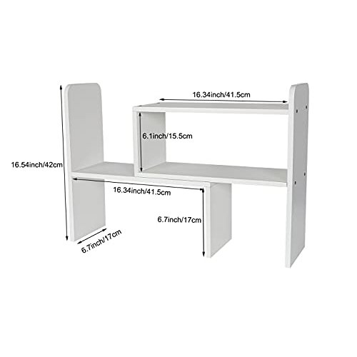 Wood Desk Shelves Adjustable Desktop Bookshelf Freestanding Small ...