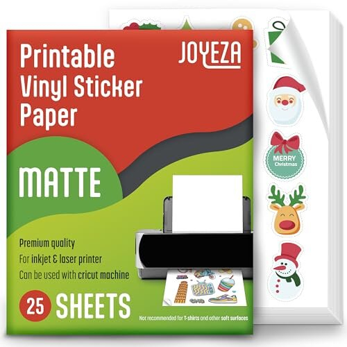 Premium Printable Vinyl Sticker Paper for Inkjet Printer - 25 Sheets Matte White Waterproof ...