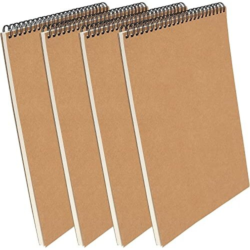 PINGEUI 4 PCS A4 Spiral Sketchbook, 160gsm Blank Kraft Spiral Bound Notebook, Kraft Cover Sketch ...
