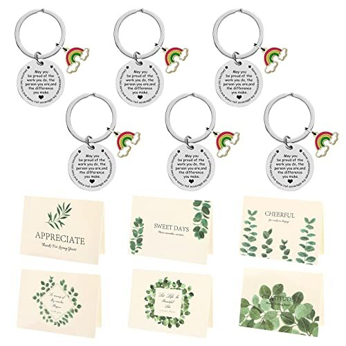 Thank You Card with Keyring, 6Pcs Rainbow KeyringThank You Gifts Thank ...
