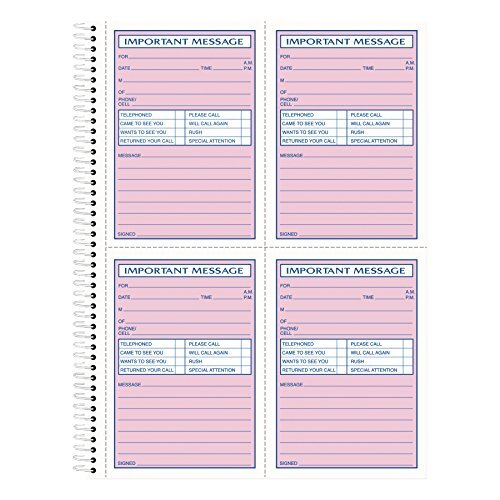 Phone Message Book, Spiral Bound, 2-Part, Carbonless, White and Canary ...