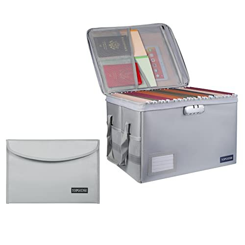 Fireproof File Box with Lock, File Storage Organizer Anti-Static Box ...