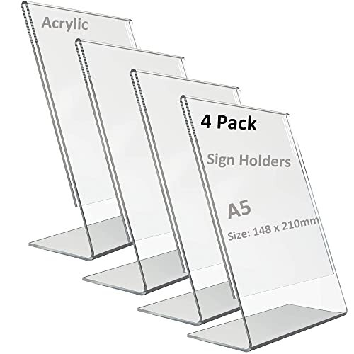 Acrylic Sign Holders A5, Plastic Display Stands A5 Acrylic L-Shaped ...