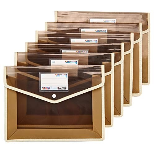 6 Pack Plastic File Wallet Document Organizer with Flap and Snap Button ...
