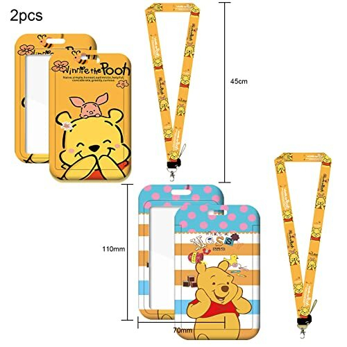 2Pcs Winnie The Pooh ransparent Badge Holder ZHULIA- Lanyard with Badge Detachable Winnie The ...