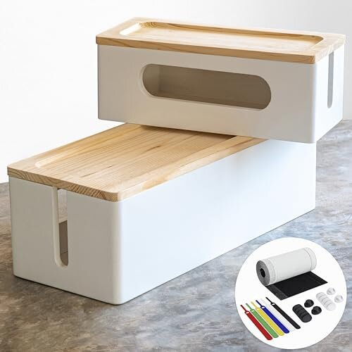 | Cable Tidy Box Set of 2 | TV, Computer, Desk & Under Desk Cable ...