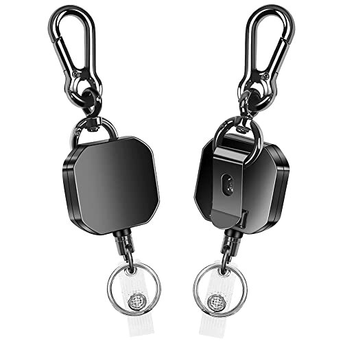 Retractable Keychain Heavy Duty Metal ID Badge Holder Key Reel ...