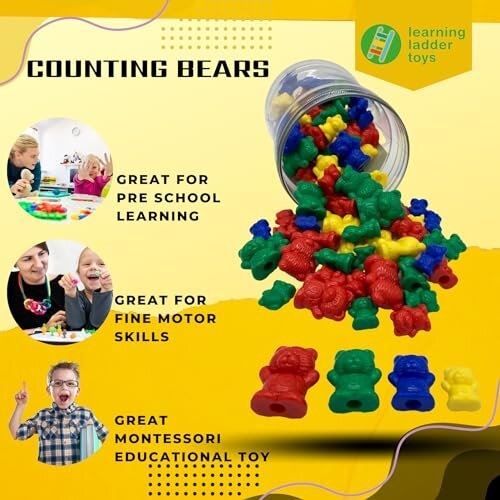 Rainbow Counting Bears - 4 Colour Size Counter Set x96 - Sorting Bear ...