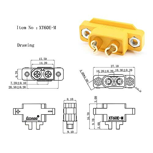 Amass 10Pcs XT60E1-M Mountable XT60 Male Plug Connector for RC Models ...