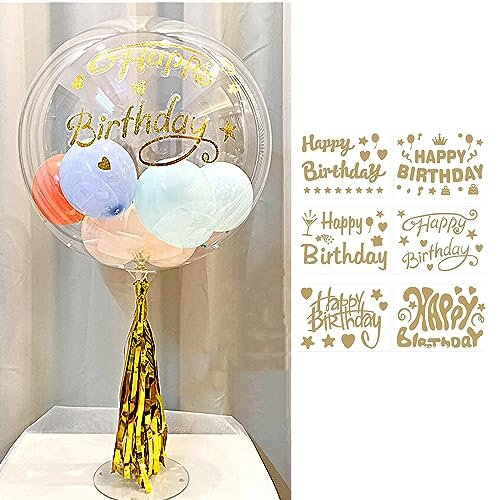 12 Pieces Happy Birthday Balloon Sticker Bobo Party Balloon Stickers ...