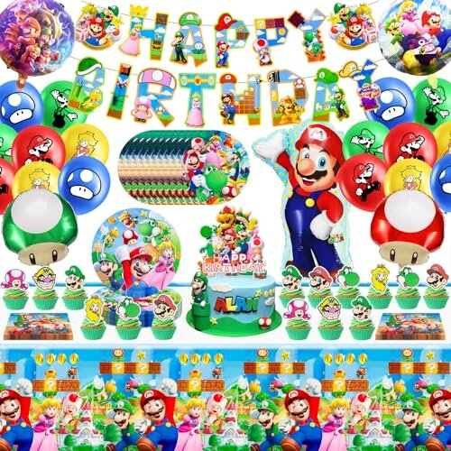 76 Pcs Party Tableware Set, Super Mario Birthday Decorations Mari ...