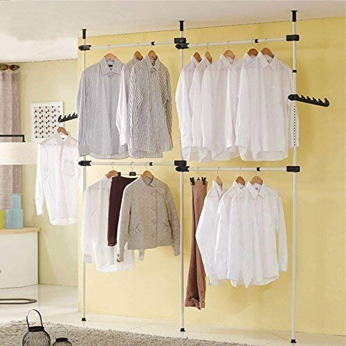 Heavy Duty Clothes Rack, 3 Poles 4 Bars Telescopic Coat Hanger Wardrobe ...