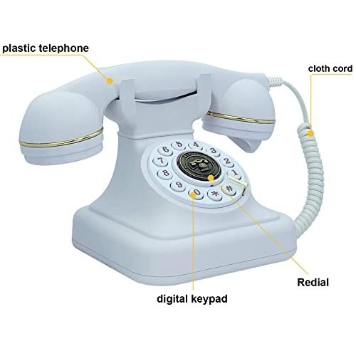 Retro Style Landline Phone for Home, TelPal White Old Fashion Phone ...
