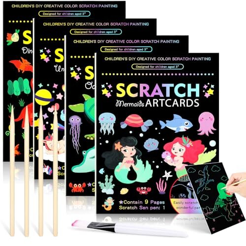 Scratch Art for Kids, Colorful Scratch Art Pads Papers Unicorn Dinosaur ...