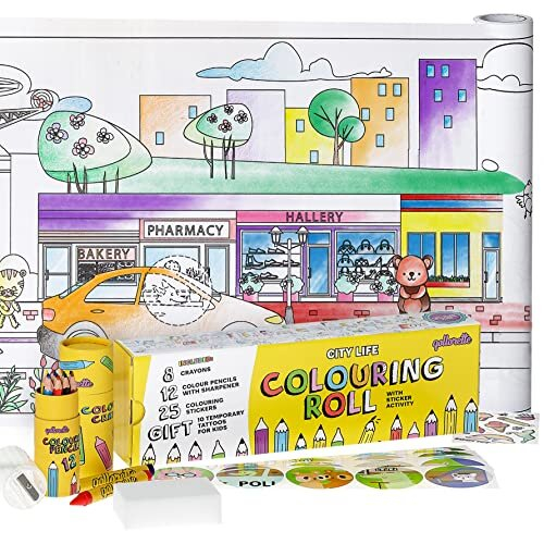 Colouring Set for Children Including Roll, Colored Pencils, Crayons and ...