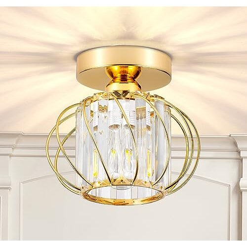 Crystal Gold Ceiling Light, E27 Semi-Flush Ceiling Lights, Modern ...
