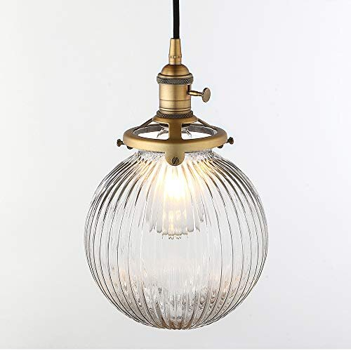 Vintage Edison Switch Pendant Light Fiting with Ribbed Globe Glass ...