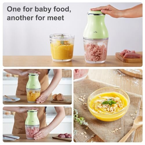 0.6L+0.6L Double Cups Mini Food Processors & Choppers,300W Solid Copper ...