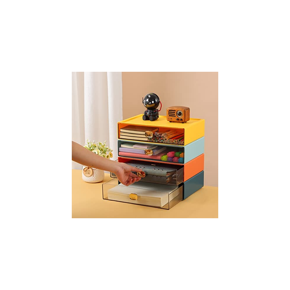 Plastic Drawers Storage Unit, Desk Tidy Organiser Drawers, Stackable A4 ...