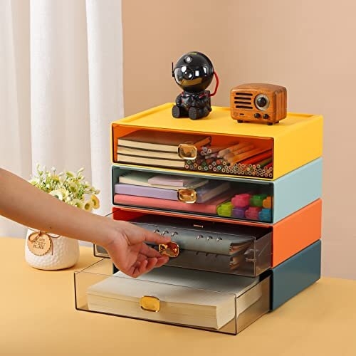 Plastic Drawers Storage Unit, Desk Tidy Organiser Drawers, Stackable A4 ...