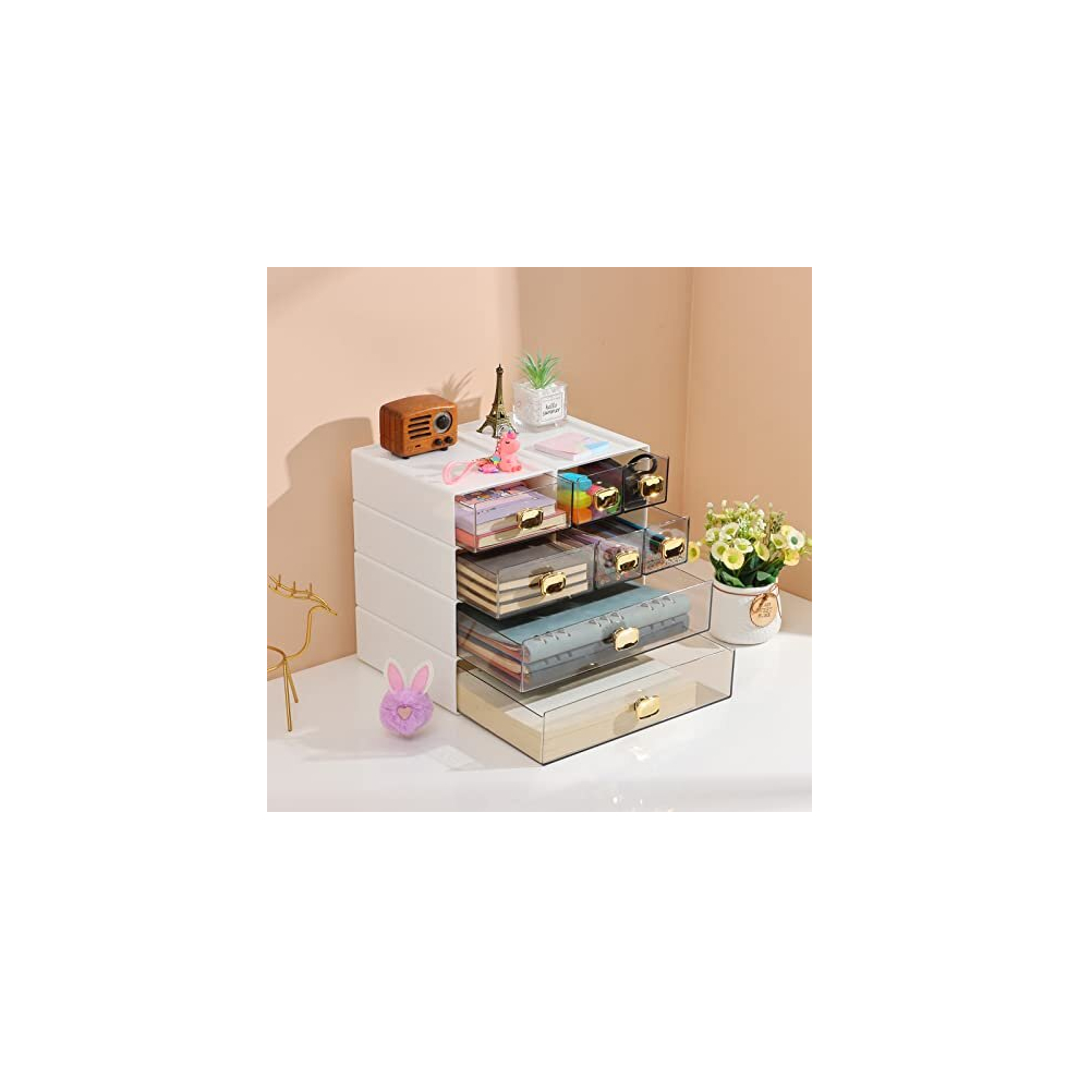 Plastic Drawers Storage Unit, Desk Tidy Organiser Drawers, Stackable A4 ...