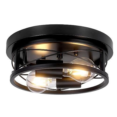 Round Black Ceiling Light, 2-Way Ceiling Lights with E27 Flush Light ...
