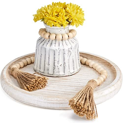 Wooden Rustic Round Decorative Serving Tray,Centerpiece Candle Holder ...