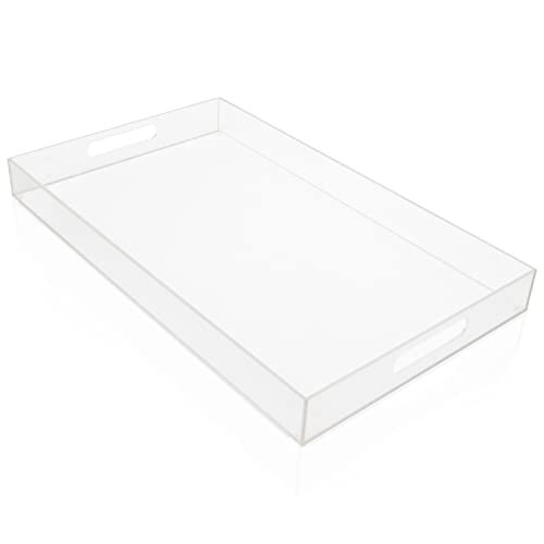Clear Acrylic Plastic Serving Tray with Handles - L40 x W30cm / 15.75 x ...