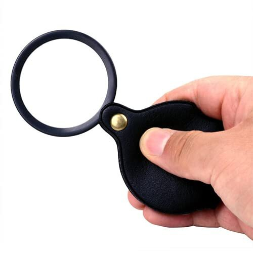 10X Pocket Magnifying Glass,mini Folding Magnifier With Black Leather ...