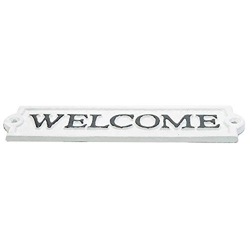 Heavy Duty Cast Iron Outside Welcome Sign Wall Décor - White Plaque ...