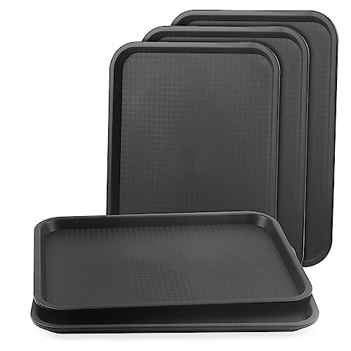 5 Pack 41 x 30cm Black Plastic Fast Food Trays, 16 x 12 Inch Rectangle ...