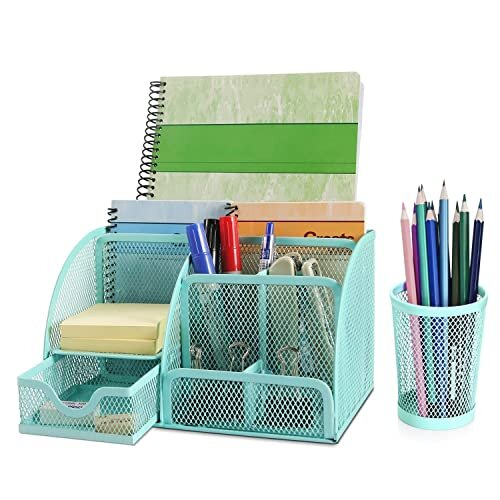 Desk Caddy Organizer Green Metal Mesh Office Desk Supplies Organizer ...