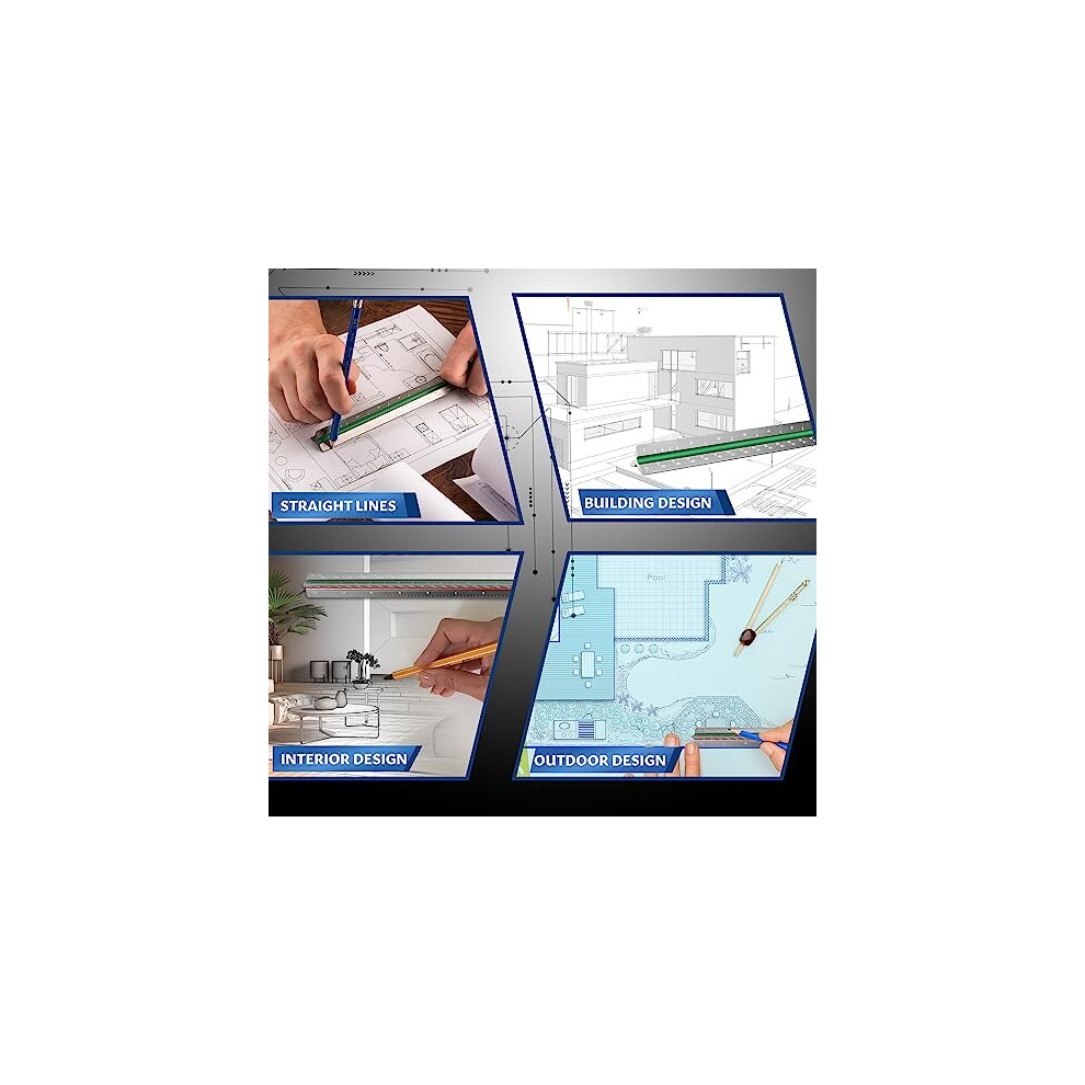 Aluminum Architect Scale Ruler 12" Laser Etched Triangle Drafting Ruler ...