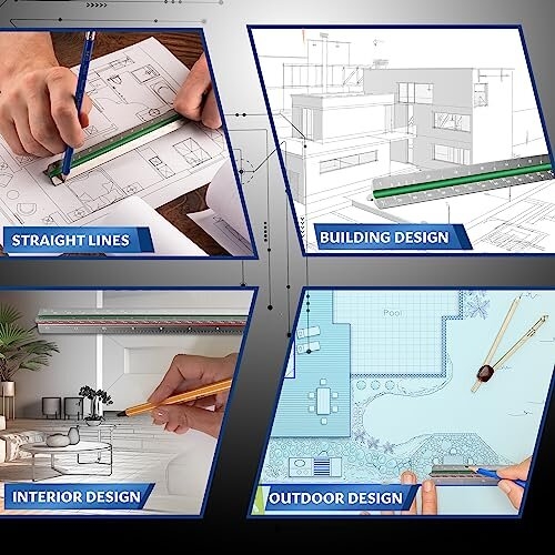 Aluminum Architect Scale Ruler 12" Laser Etched Triangle Drafting Ruler ...