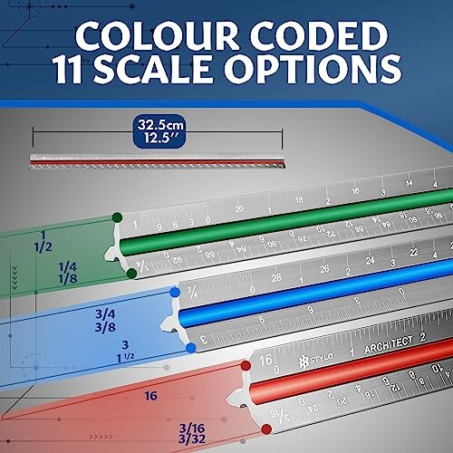 Aluminum Architect Scale Ruler 12" Laser Etched Triangle Drafting Ruler ...