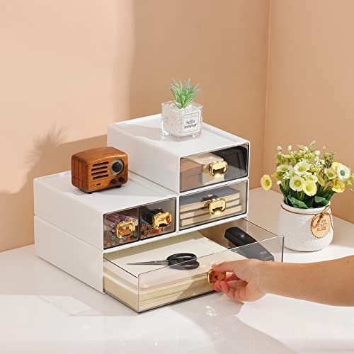 Plastic Drawers Storage Unit, Desk Tidy Organiser Drawers, Stackable ...