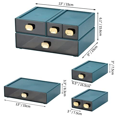 Plastic Drawers Storage Unit, Desk Tidy Organiser Drawers, Stackable A4 ...