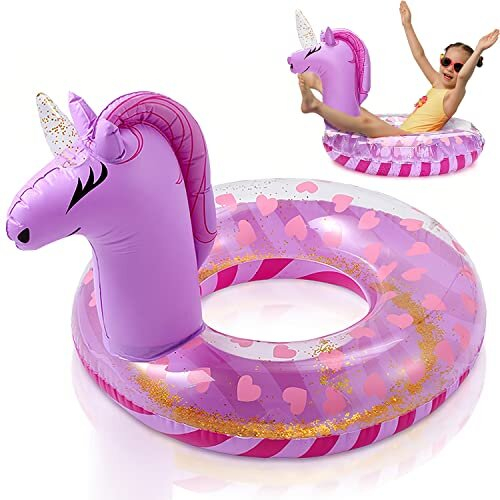 22 Inch Unicorn Inflatable Floats Rings for Kids, Girls Unicorn Inflatable Pool Rings with ...