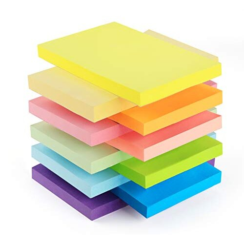 Sticky Notes, 10 Pack 76 x 127 mm Colour Sticky Notes, 1000 Sheets Self ...