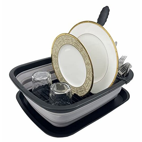 8L Collapsible Plastic Dish Drainer with Drainer Board - Foldable ...