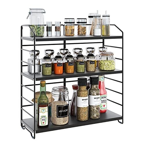 Spice Rack 3-Tier Adjustable, Kitchen Condiment Rack for Jar Bottles ...