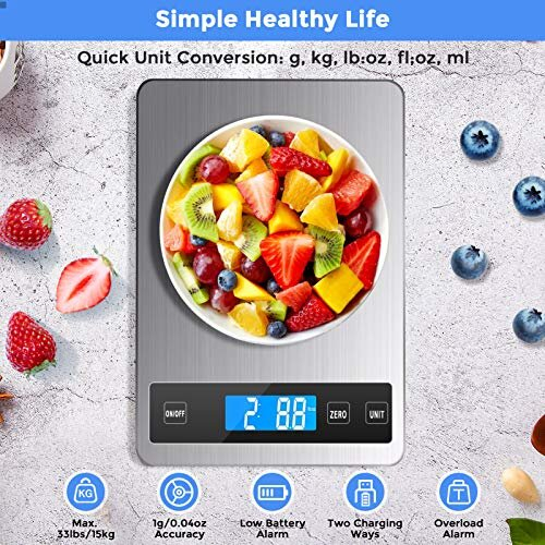 Digital Kitchen Scales, 15KG/33lb Electronic Food Scale, with Large ...